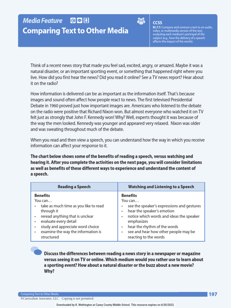 Comparing Text and Media Impact | PDF | News | Human Communication