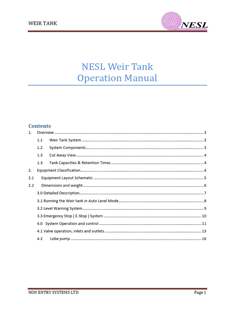 NESL Weir Tank Operation Manual | PDF | Pump | Valve