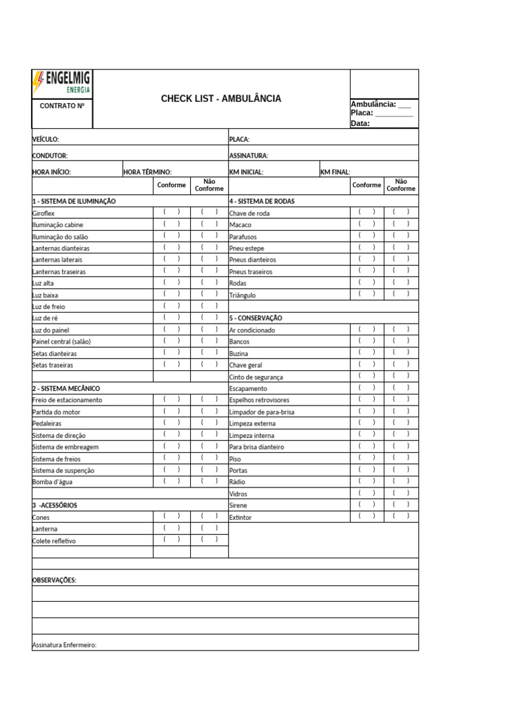 Check List Da Ambulância CONDUTOR | PDF | Pneu | Carro