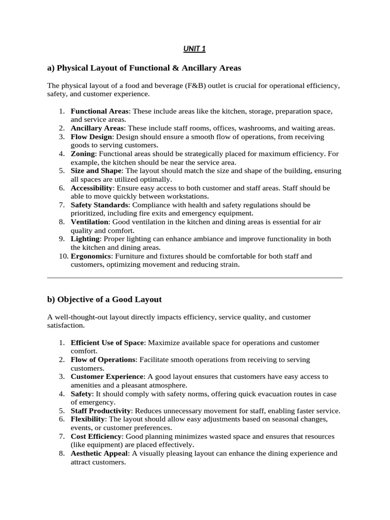 A) Physical Layout of Functional & Ancillary Areas: Unit 1 | PDF | Tableware | Buffet