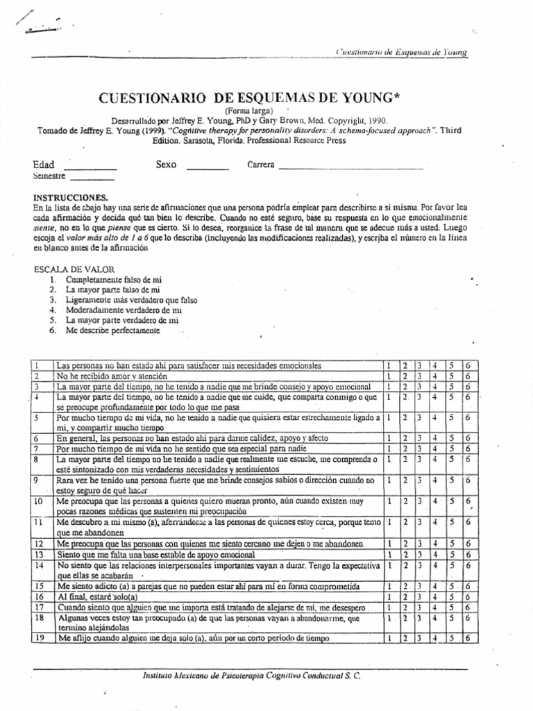 Cuestionario Esquemas de Young | PDF