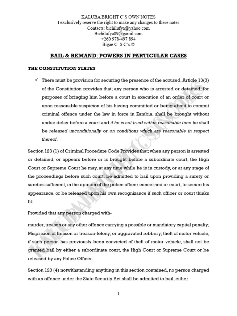 Bail and Remand Powers Kaluba Bright | PDF | Bail | Criminal Procedure ...