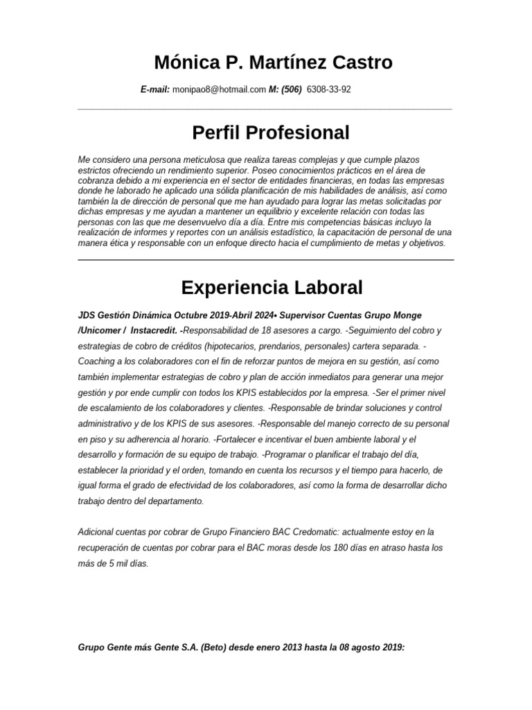 Curriculum Monica Martínez | PDF | Planificación | Gestión de recursos humanos