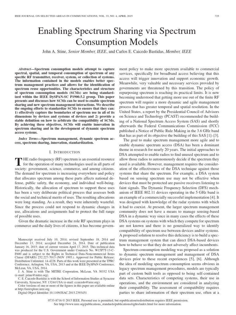 Enabling Spectrum Sharing Via Spectrum Consumption Models Pdf Radio