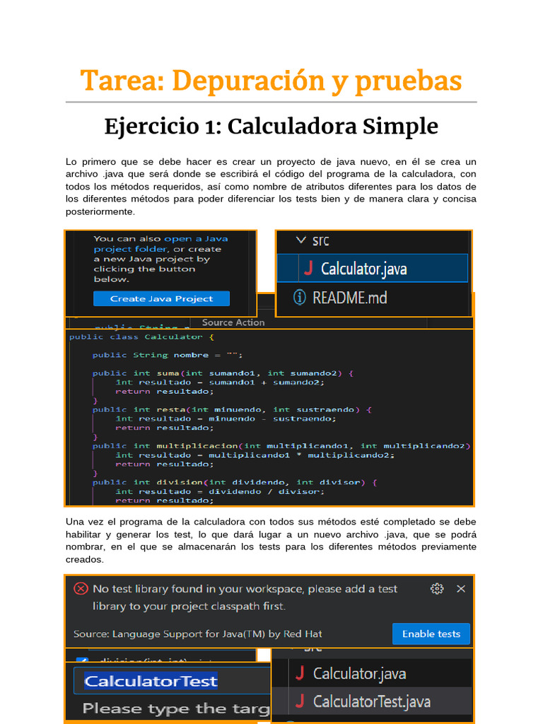 Tarea - Depuración y Pruebas | PDF | Java (lenguaje de programación) | Programa de computadora