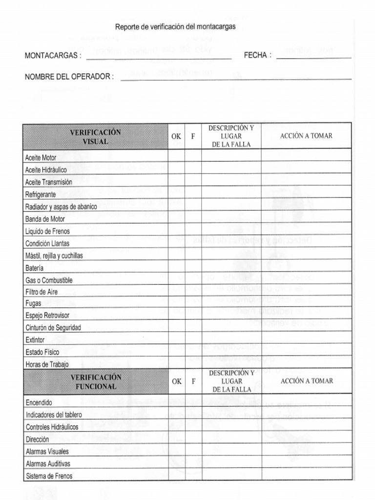Checklist Montacargas | PDF Checklist Montacargas | PDF