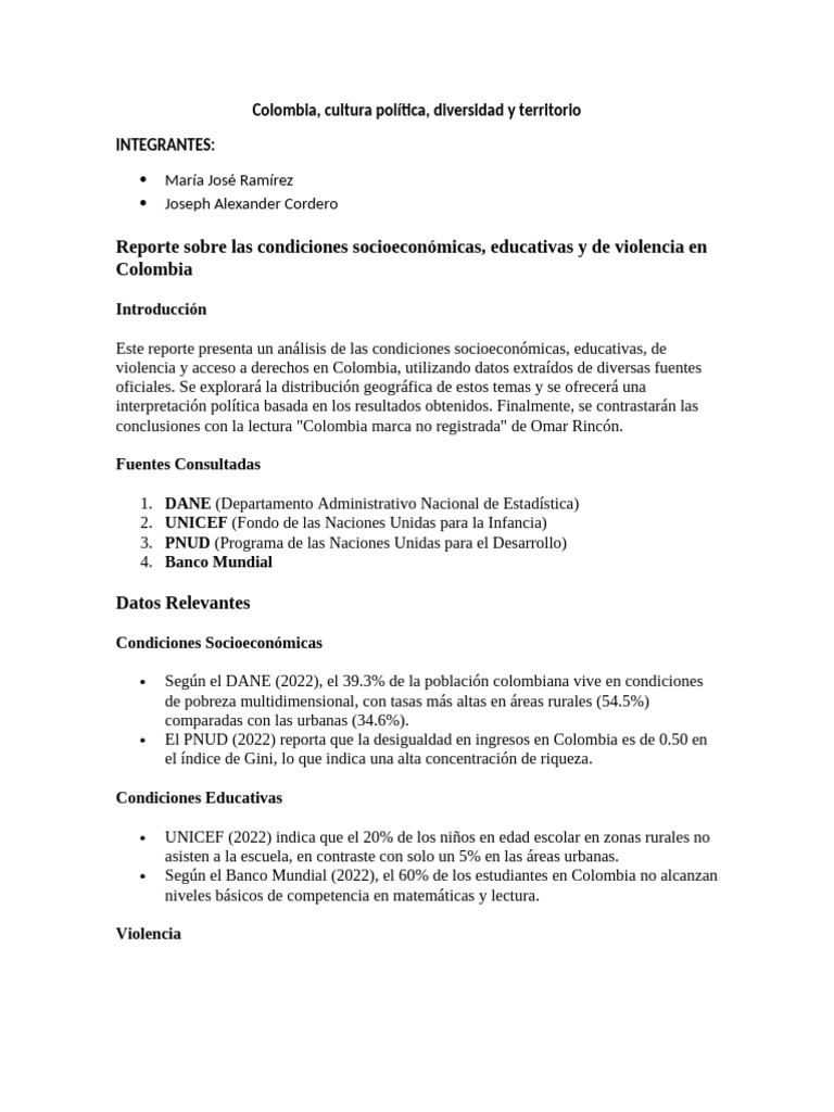 Tarea 2 Informe en Grupo REVISAR | PDF | Colombia | Desigualdad social
