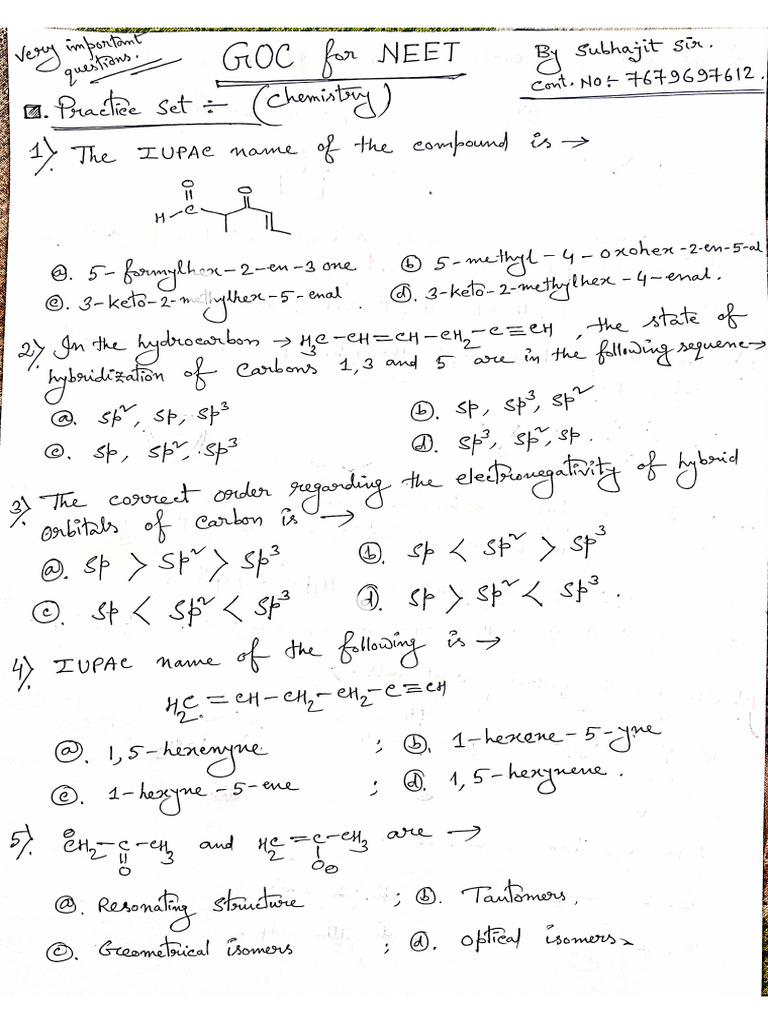 GOC NEET Set-1 by Subhajit Sir (Chemistry) | PDF