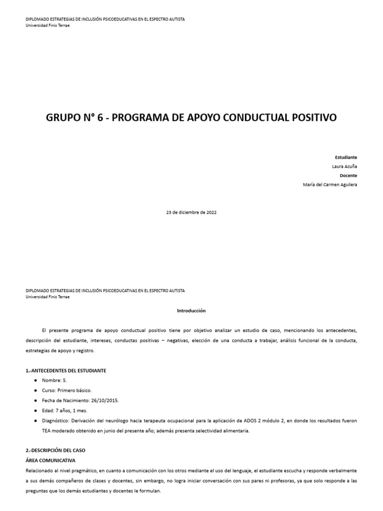 Grupo #6 - Programa de Apoyo Conductual Positivo | PDF | Espectro ...