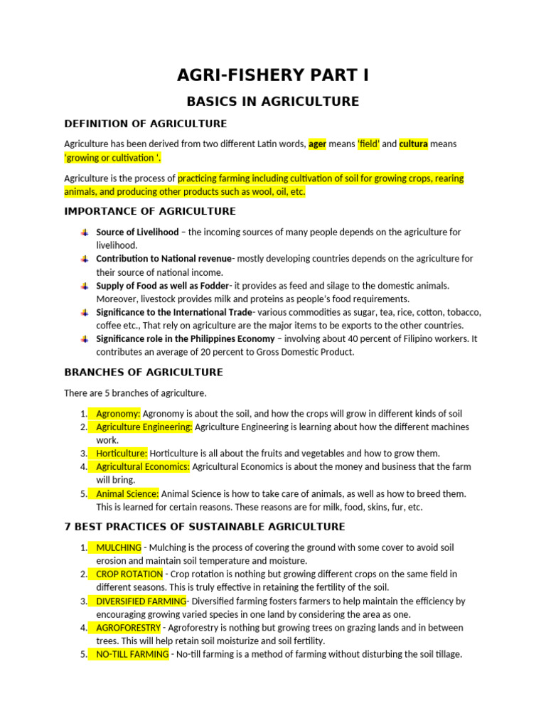 Basics in Agriculture Summary | PDF | Agriculture | Tillage