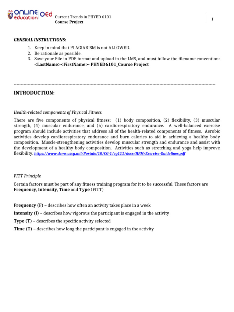 2023 - PHYED6101 - Course Project | PDF | Physical Fitness | Strength Training