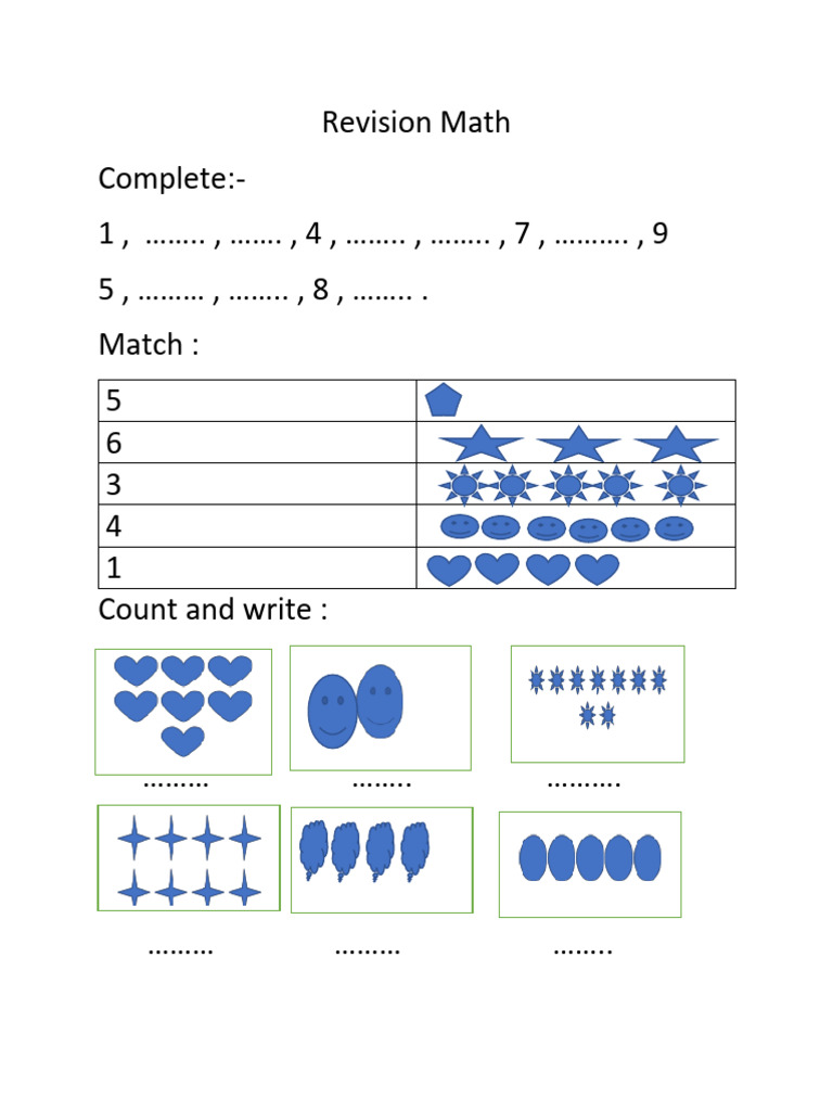 Revision Math KG 1 | PDF