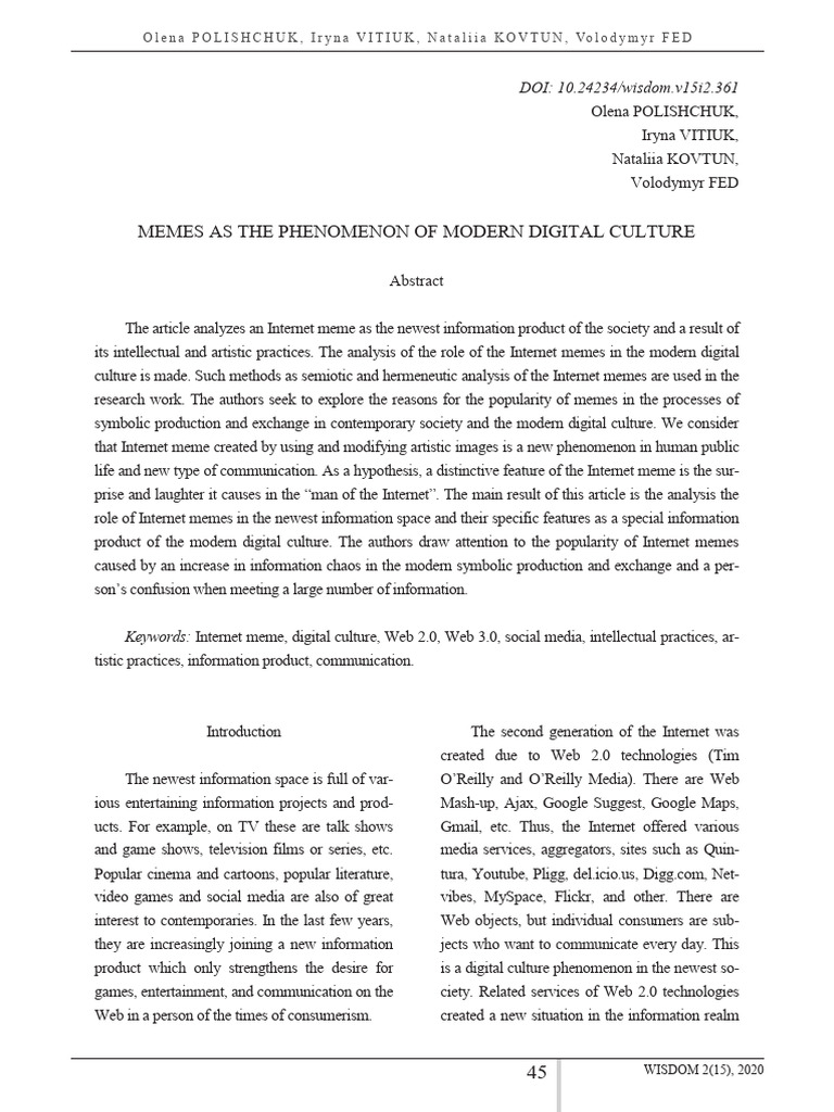 Memes As The Phenomenon of Modern Digital Culture | PDF | Meme | The ...
