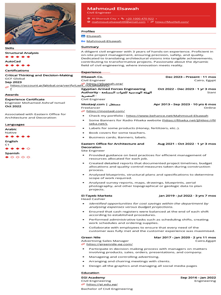 Civil Engineer Profile: Skills & Experience | PDF | Business