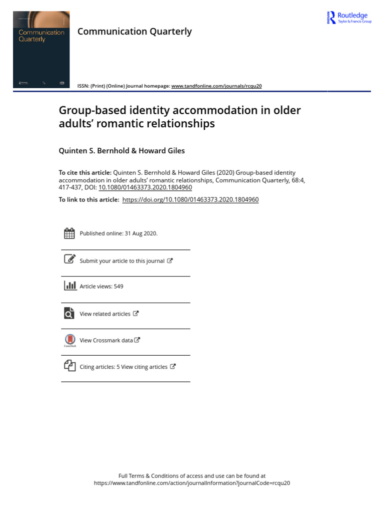 Identity Accommodation in Older Adults' Romance | PDF | Loneliness ...