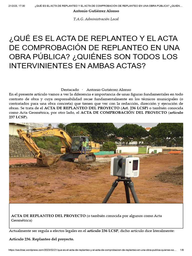 ¿Qué Es El Acta de Replanteo y El Acta de Comprobación | PDF | Dominio eminente | Ley común