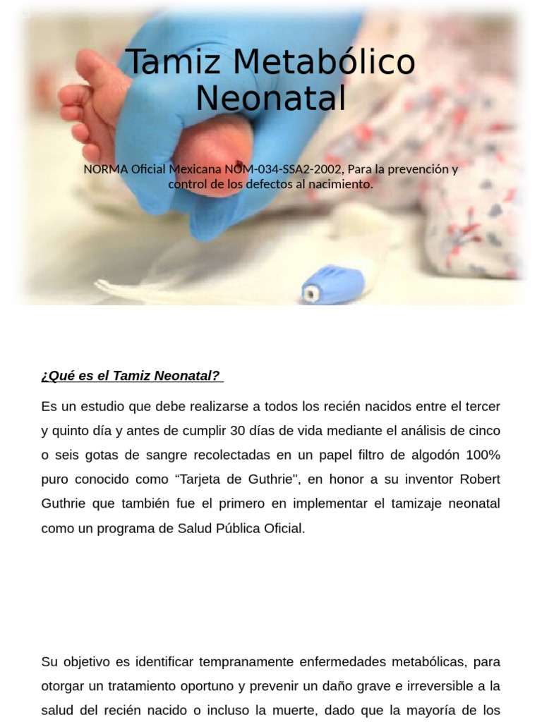 Tamiz Metabólico Neonatal: Guía Completa | PDF | Enfermedades y ...