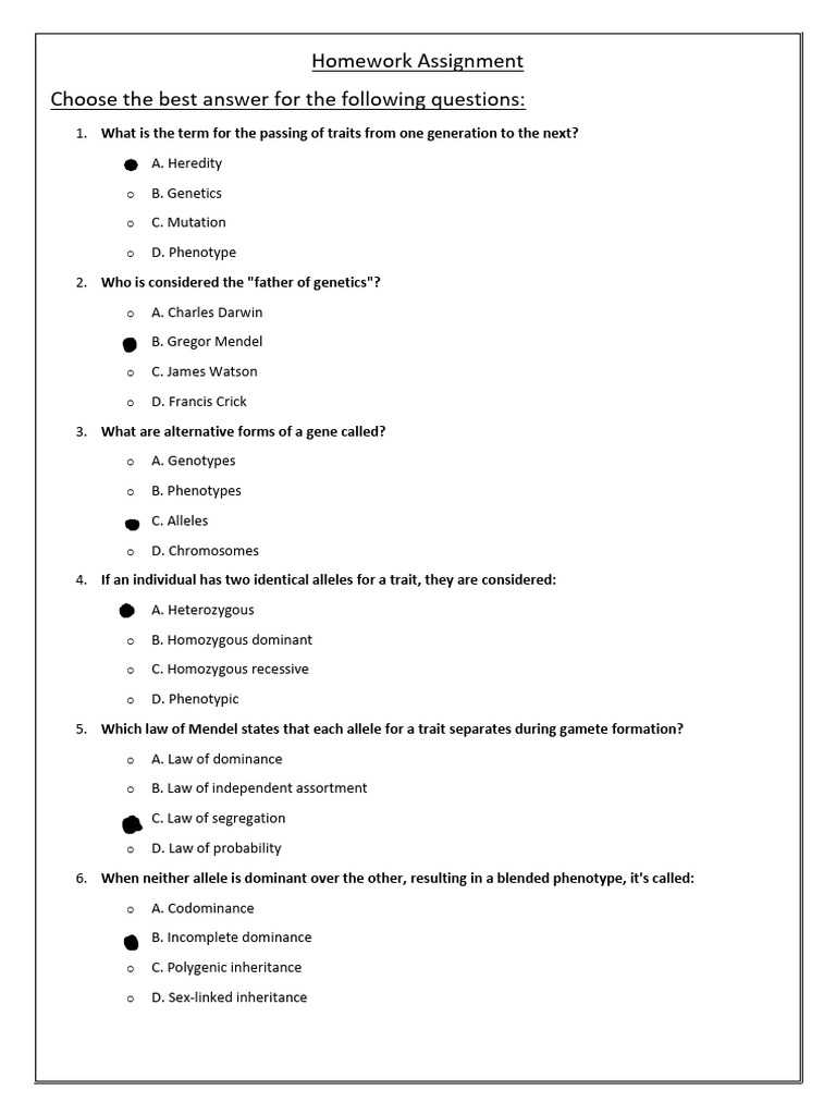 Genetics Homework Quiz Questions | PDF | Dominance (Genetics) | Allele