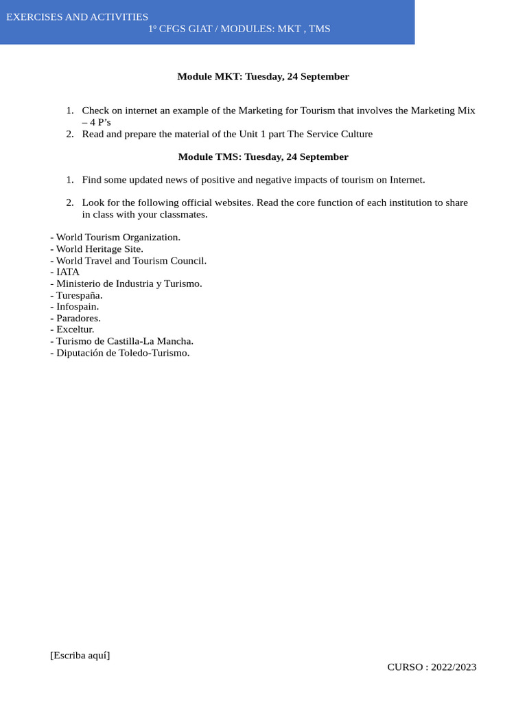 Activities Exercises Modules MKT Tms | PDF