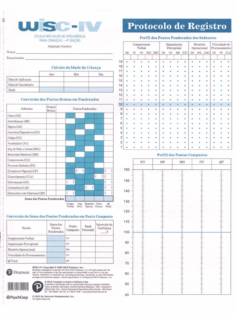WISC - IV - Protocolo | PDF