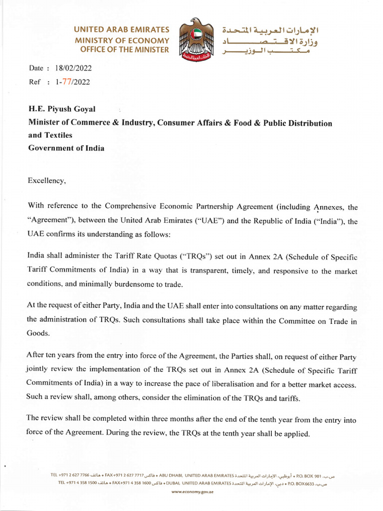 3-UAE-Letter-on-TRQs | PDF | United Arab Emirates | International Business