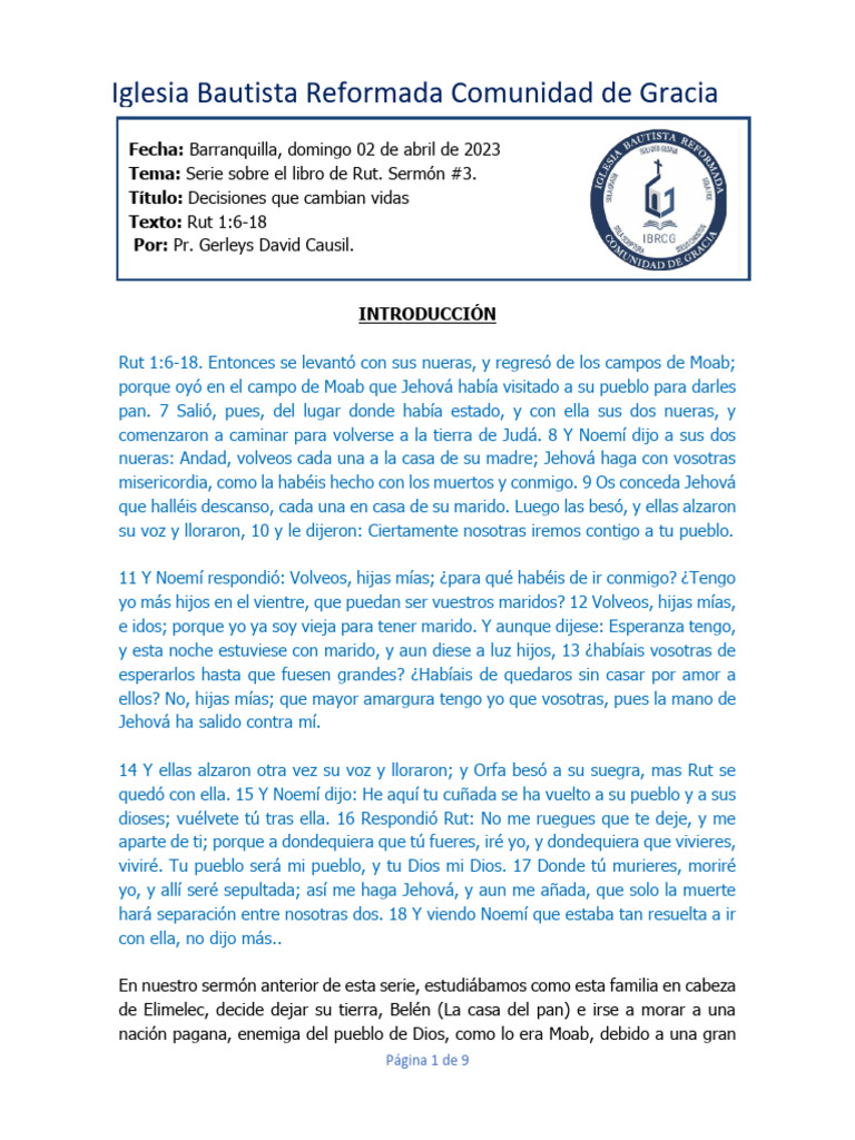 #3.serie Libro de Rut. Rut 1.6-18. Decisiones Que Cambian Vidas | PDF ...