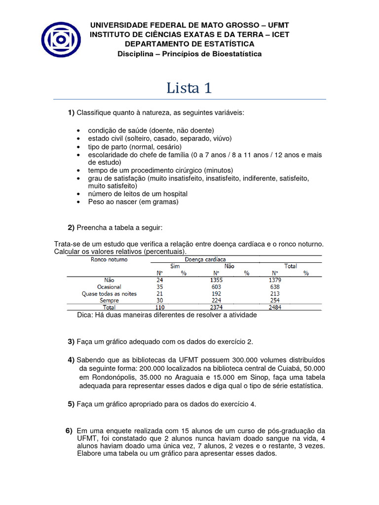 (Microsoft Word - Lista de Exerc 355cios 1 | PDF | Science