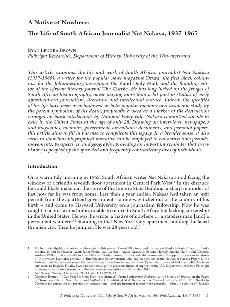 A Native of Nowhere: The Life of South African Journalist Nat Nakasa, 1937-1965 | PDF | Apartheid