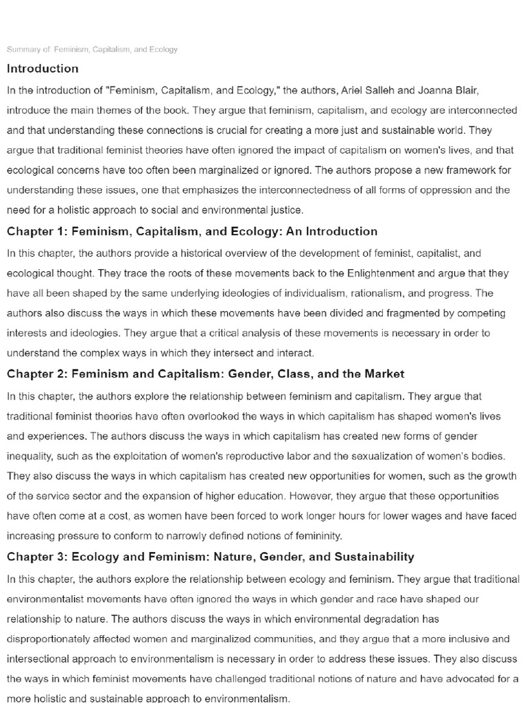 Feminism, Capitalism, and Ecology | PDF