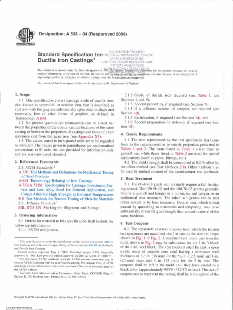 ASTM - A 536 - 84 (Reapproved 2009) | PDF