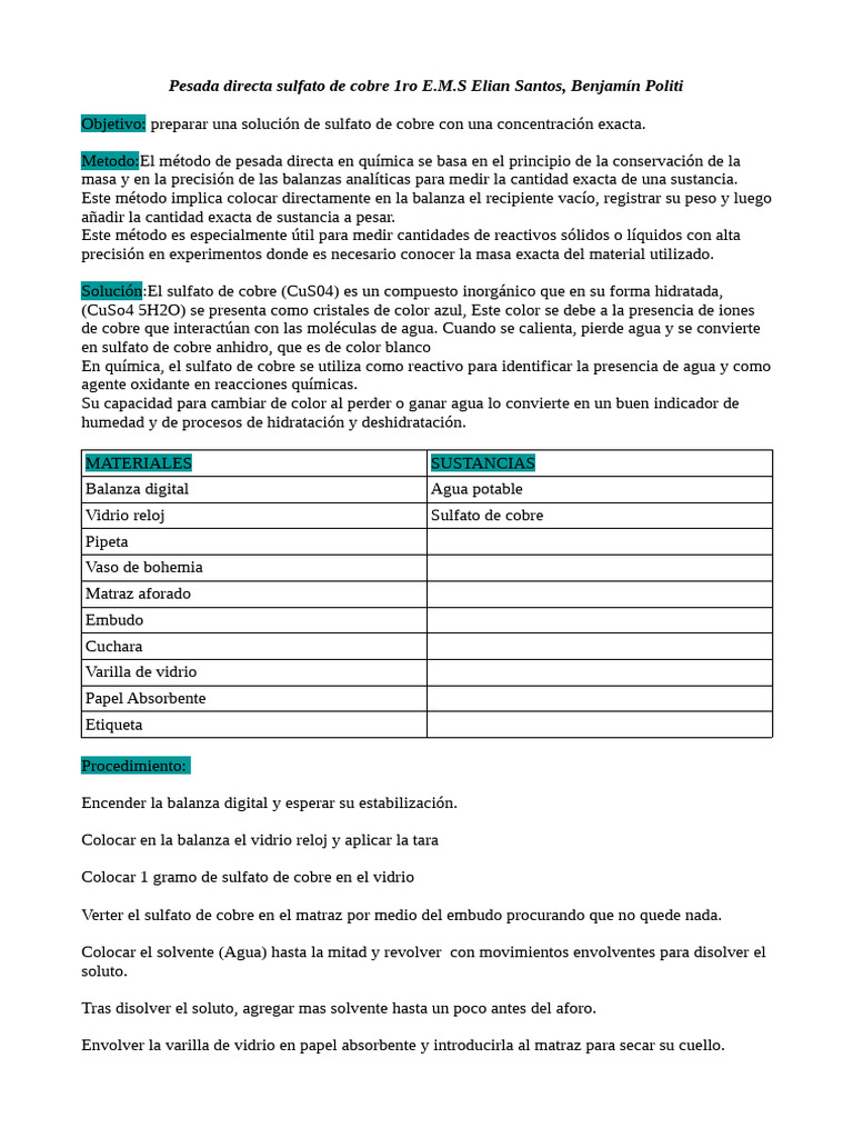 Elian Santos Benjamin Politi | PDF | Agua | Concentración