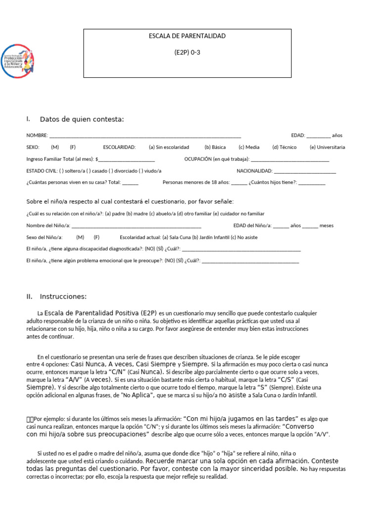 Formatos E2p (0-3) - (4-7) - (8-12) | PDF | Cuestionario | Educación de la primera infancia
