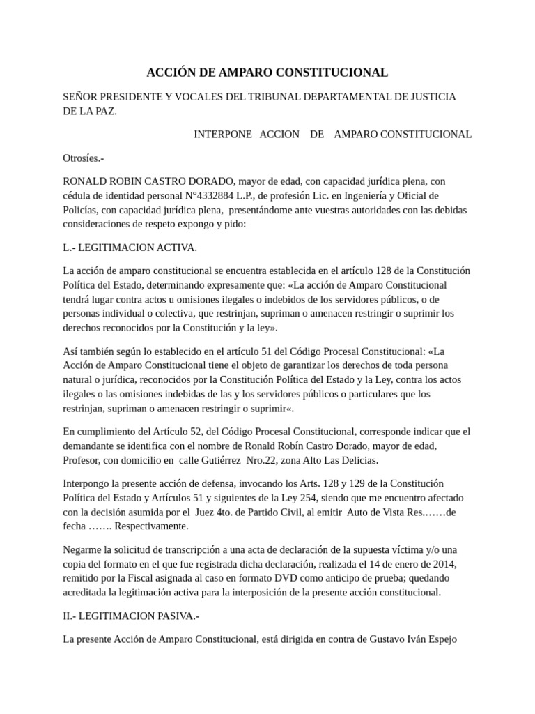 Acción de Amparo Constitucional | PDF | Debido al proceso | Caso de ley