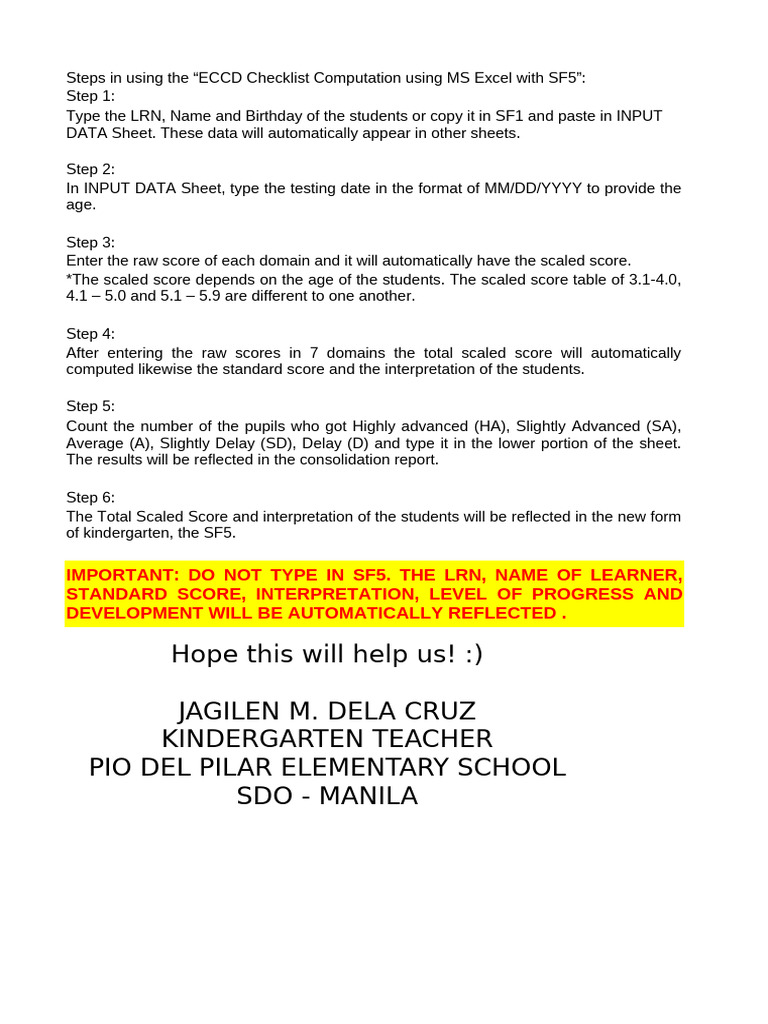 vERSION2 CONSOLIDATED ECCD CHECKLIST 2025 - 12784628 | PDF | Cognition