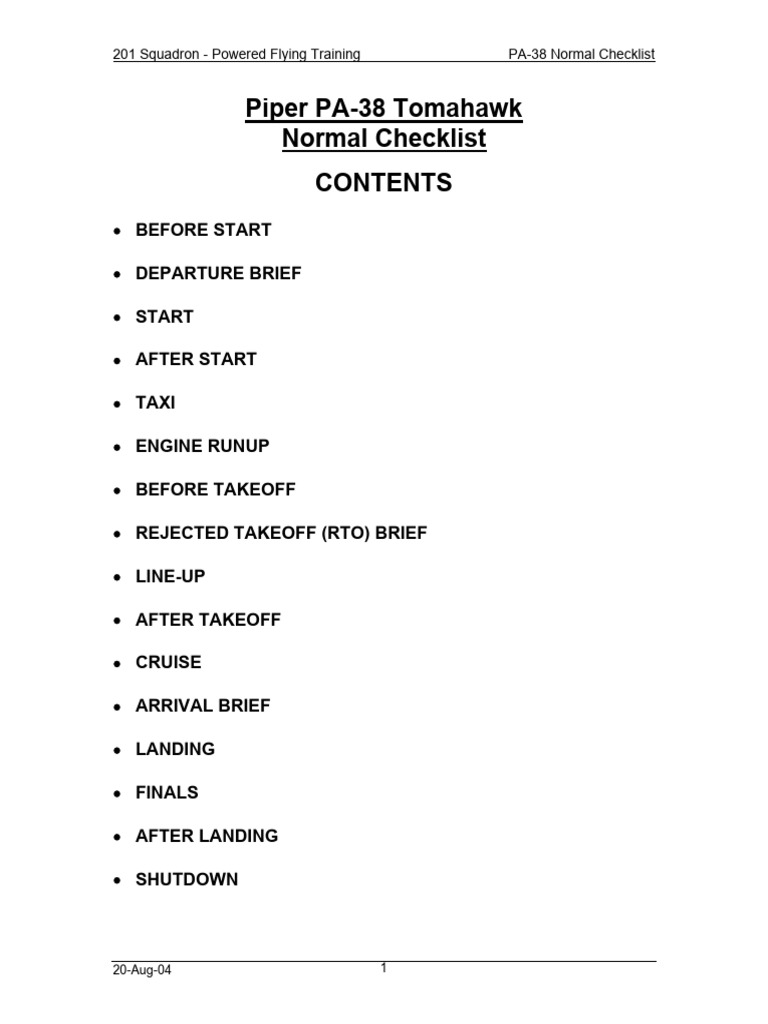 PA-38 Tomahawk Flight Checklist | PDF | Visual Flight Rules ...