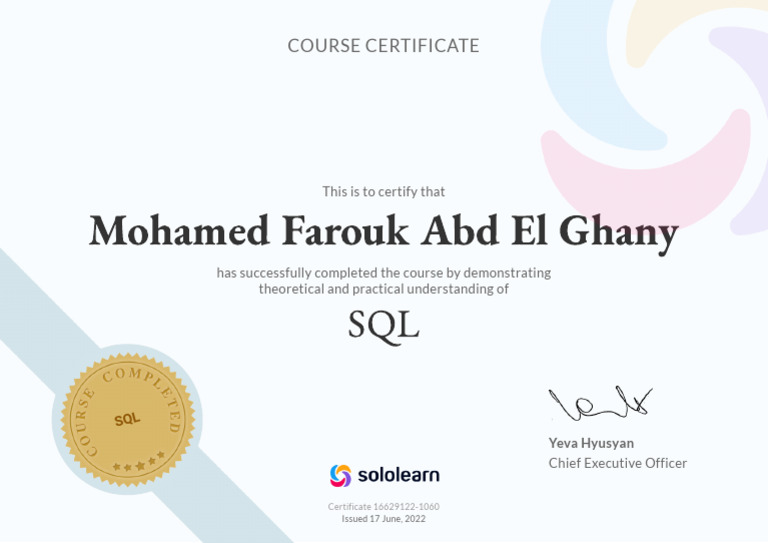 Mohamed Farouk Abd El Ghany: Course Certificate | PDF