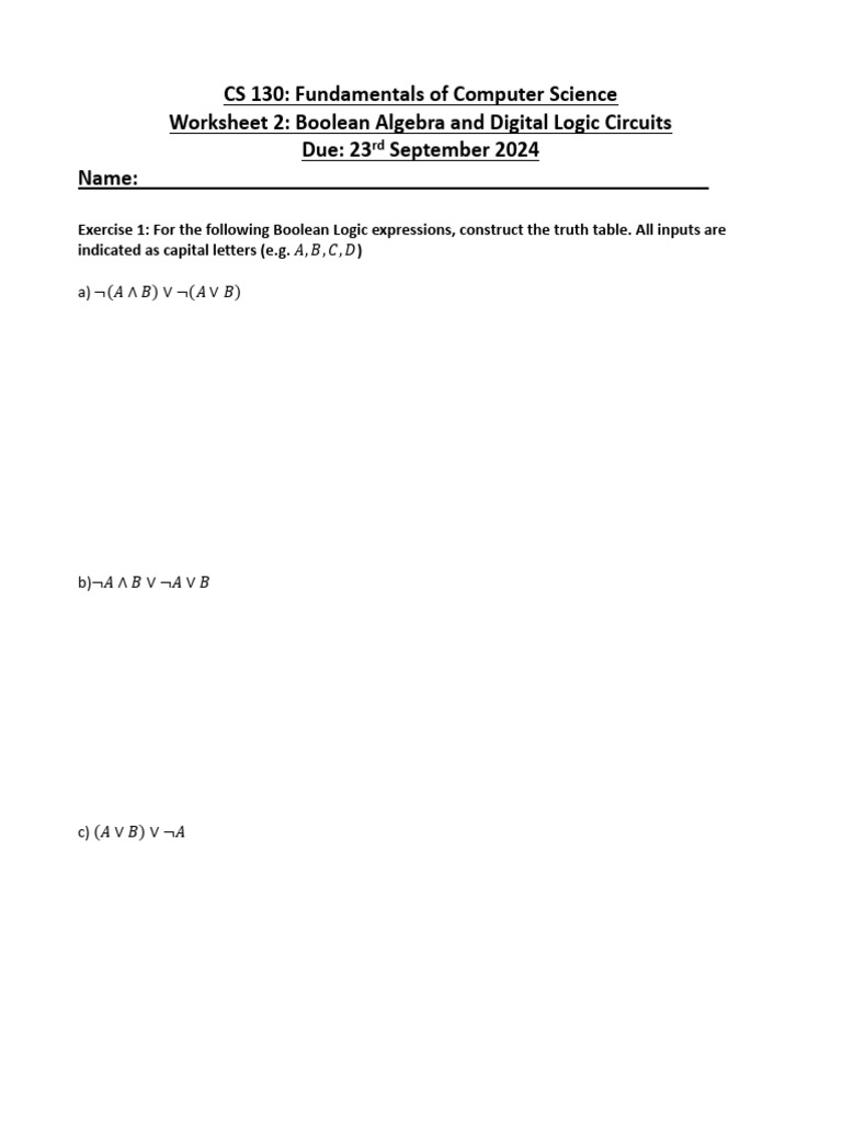 Worksheet2 Boolean Logic DLC | PDF