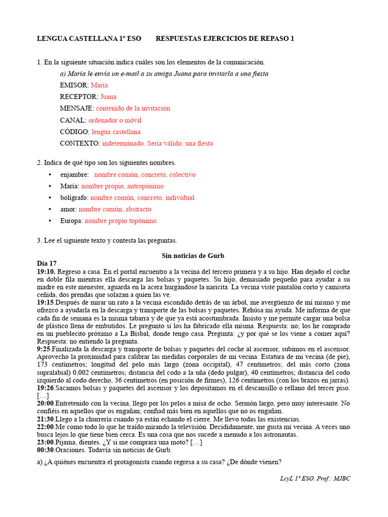 1 Ejercicios Repaso 1 Eso Respuestas1585580872764 | PDF | Lingüística | Fonética