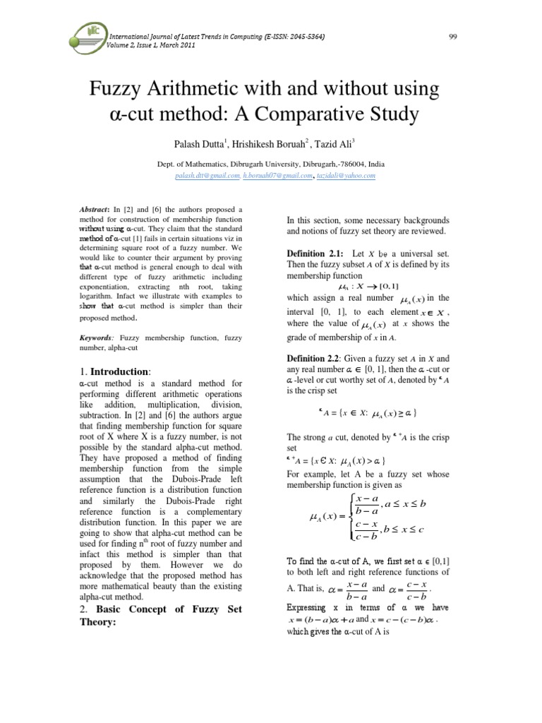 Fuzzy Arithmetic With and Without Using Alpha Cut | PDF | Fuzzy Logic | Function (Mathematics)