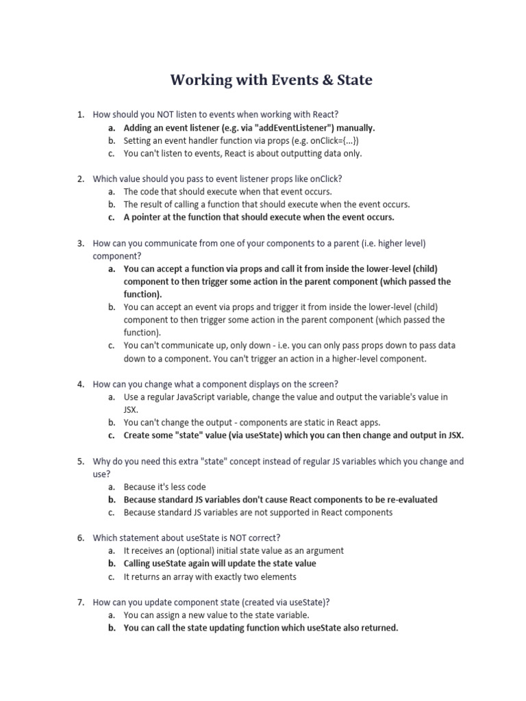 Section 4 Quiz: React Events & State | PDF | Software Development ...
