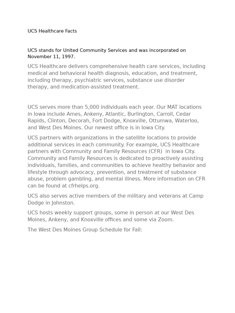 UCS Healthcare Fact Sheet - Edited | PDF | Self-Improvement | Wellness