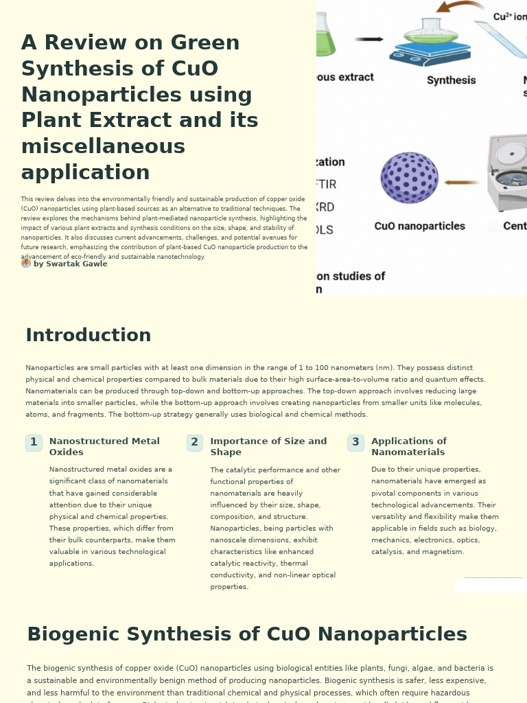 A Review On Green Synthesis of CuO Nanoparticles Using Plant Extract and Its Miscellaneous ...