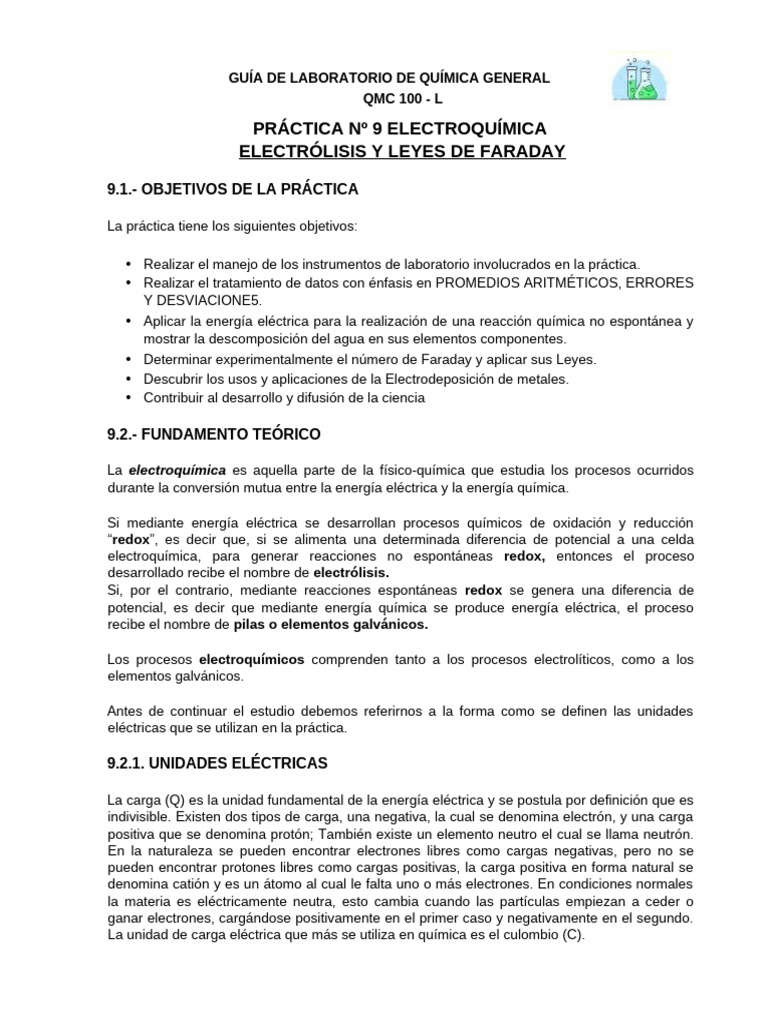Práctica de Laboratorio 9 Electroquímica y Conductividad | PDF | Redox | Electrodo