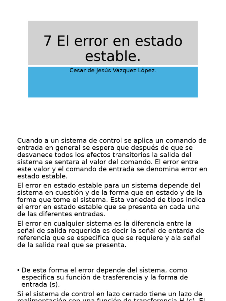 7 El Error en Estado Estable | PDF | Sistema de control | Realimentación