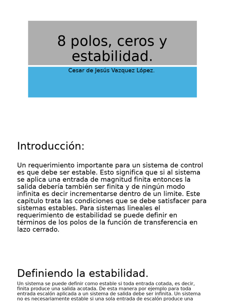 8 Polos, Ceros y Estabilidad | PDF | Ecuaciones | Número complejo