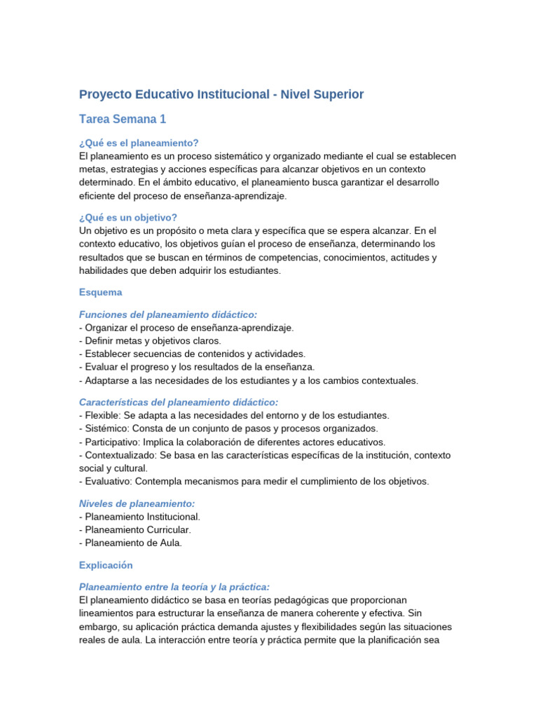 Proyecto Educativo Institucional - Semana1 | PDF