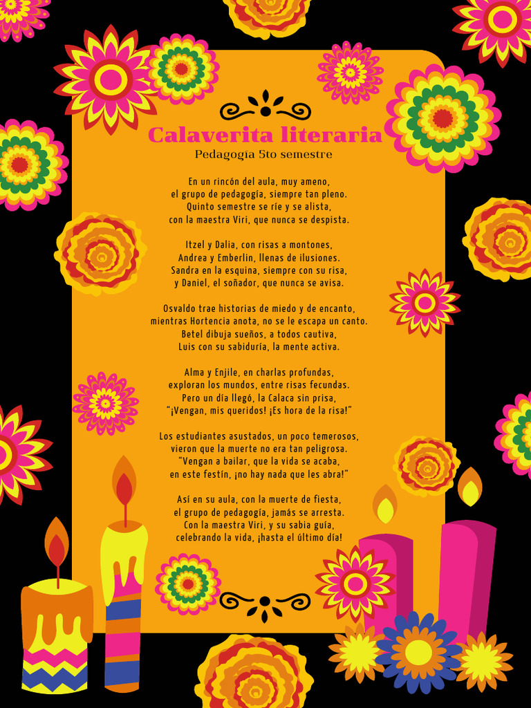 Documento A4 Calaverita Literaria Dia de Muertos Poema Ilustrado Flores ...