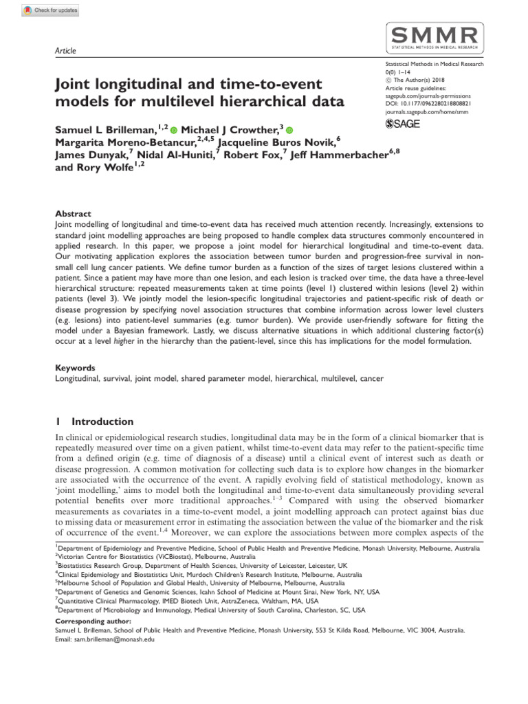 Joint Longitudinal and Time-To-Event Models For Multilevel Hierarchical Data | PDF | Receiver ...