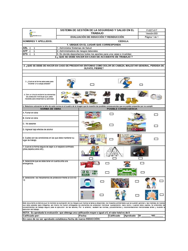 F-Sg-Sst-017evaluación de Inducción y Reinducción | PDF | Tecnología