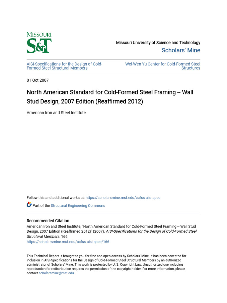North American Standard For Cold-Formed Steel Framing - Wall Stu | PDF ...